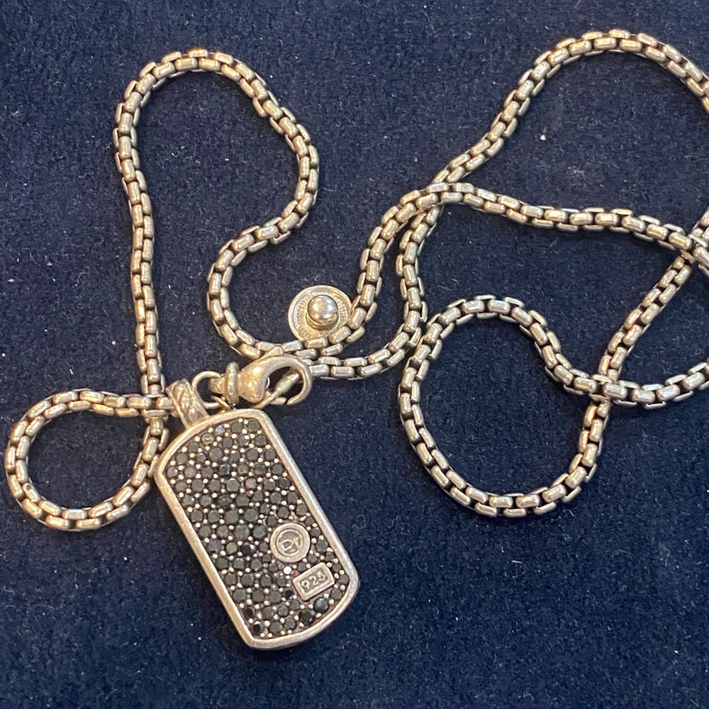 Authentic David Yurman Black Diamonds Dog Tag Pendant… - Gem